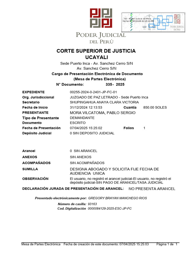 Cargo Escrito 1 - Sergio Pablo Mora | PDF