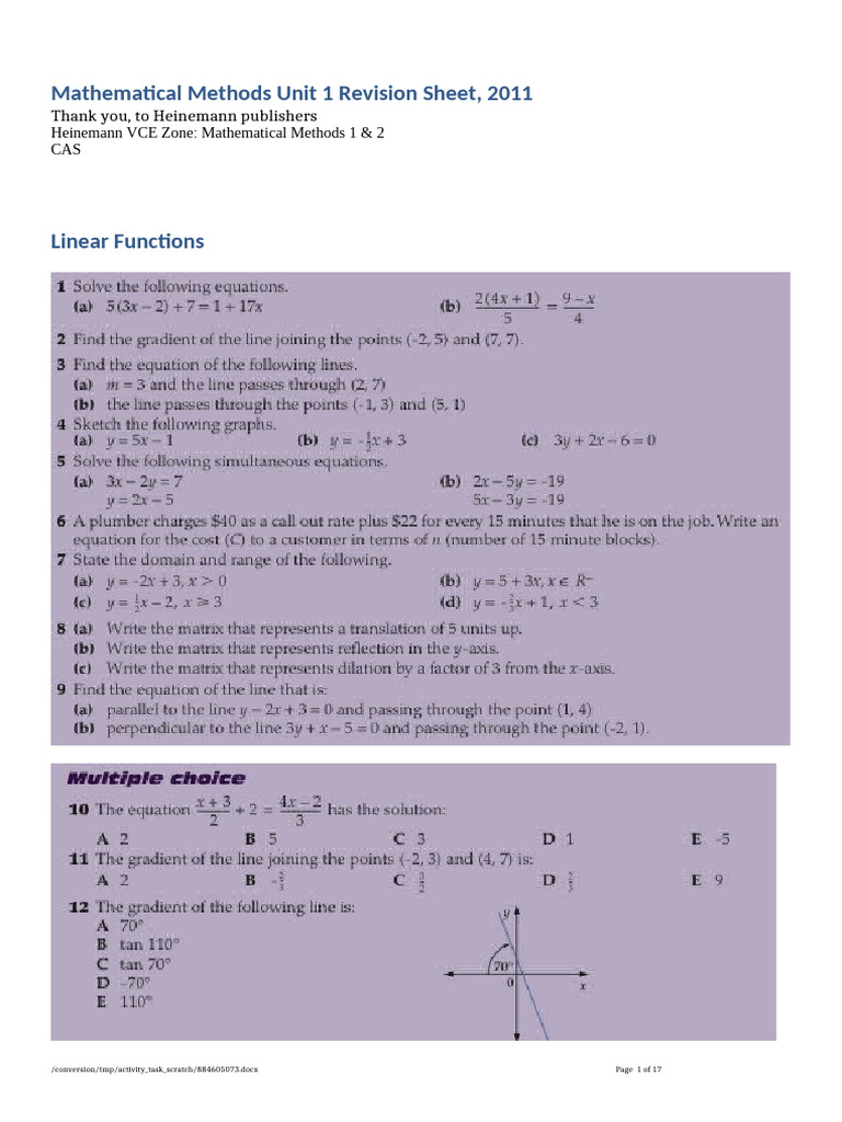 MathMethodsUnit1ExamRevision2011 | PDF