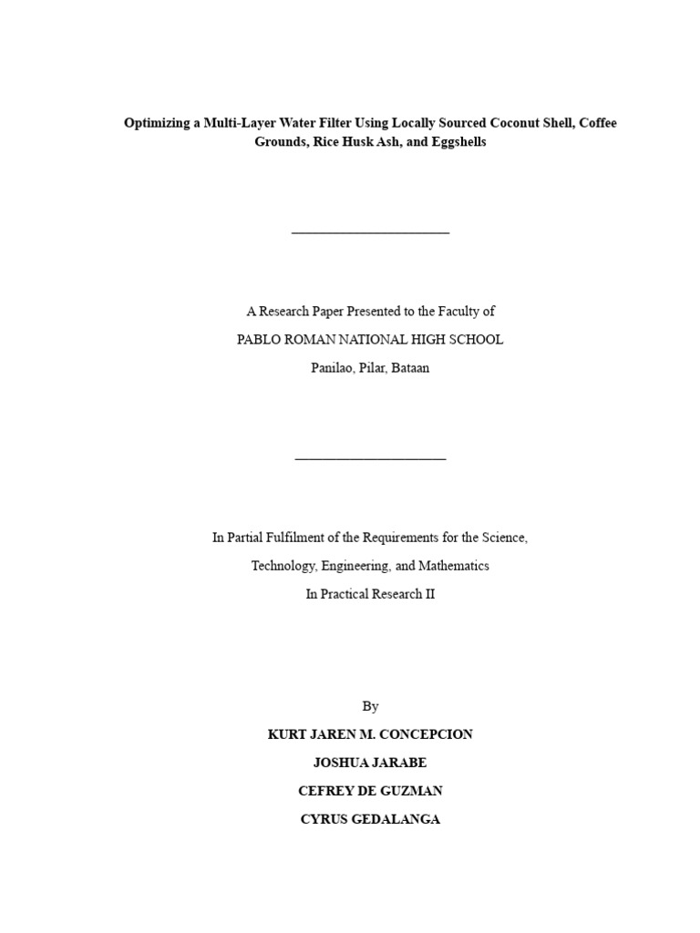 Optimizing A Multi-Layer Water Filter Using Locally Sourced Coconut ...