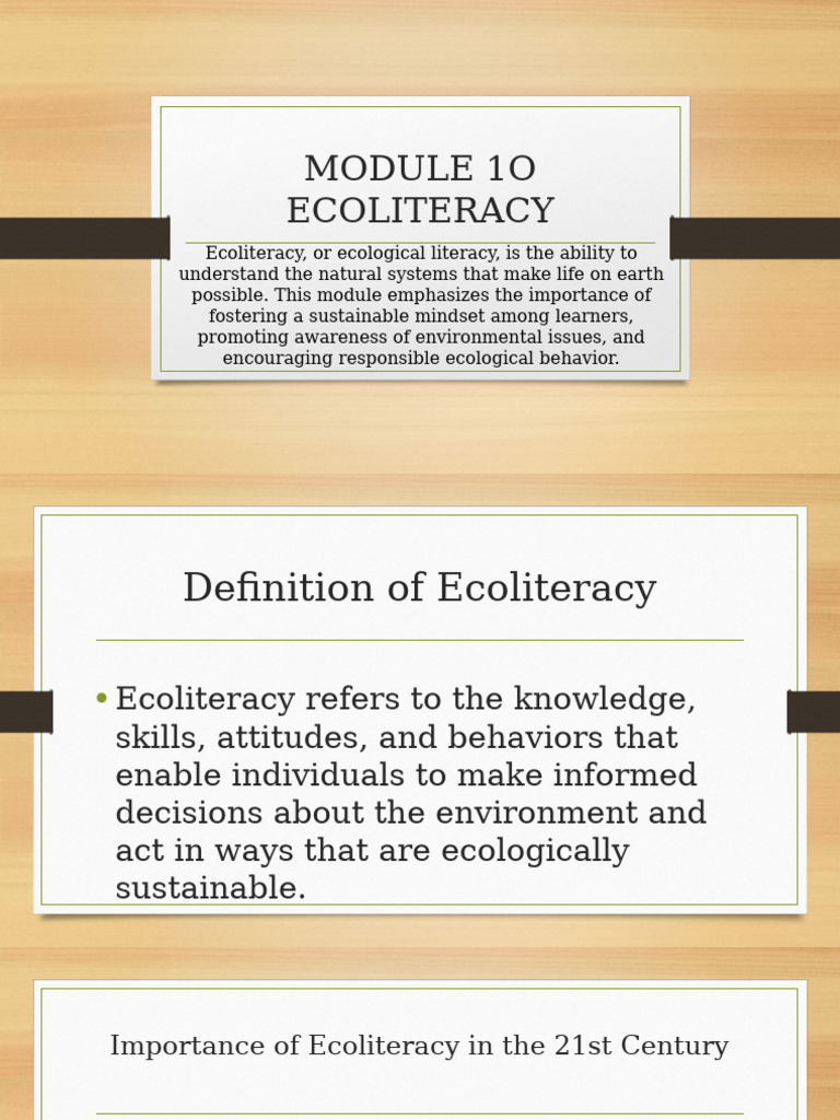 Module 1o Ecoliteracy | PDF | Sustainability | Conservation Biology