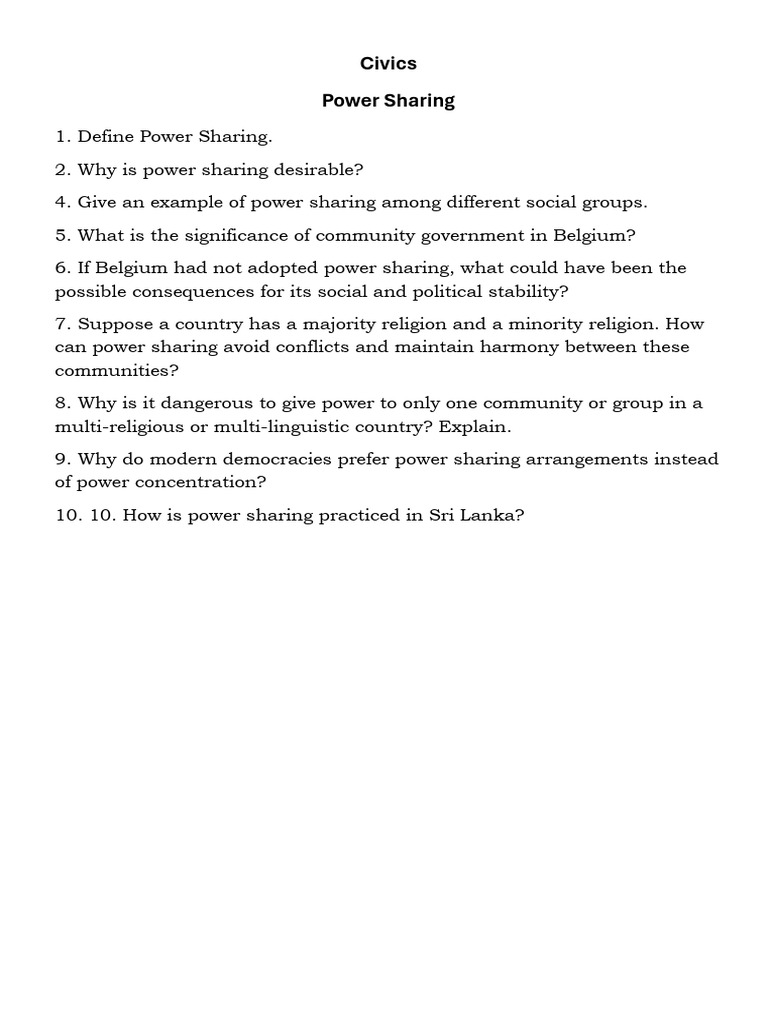 Power Sharing Questions 1 | PDF