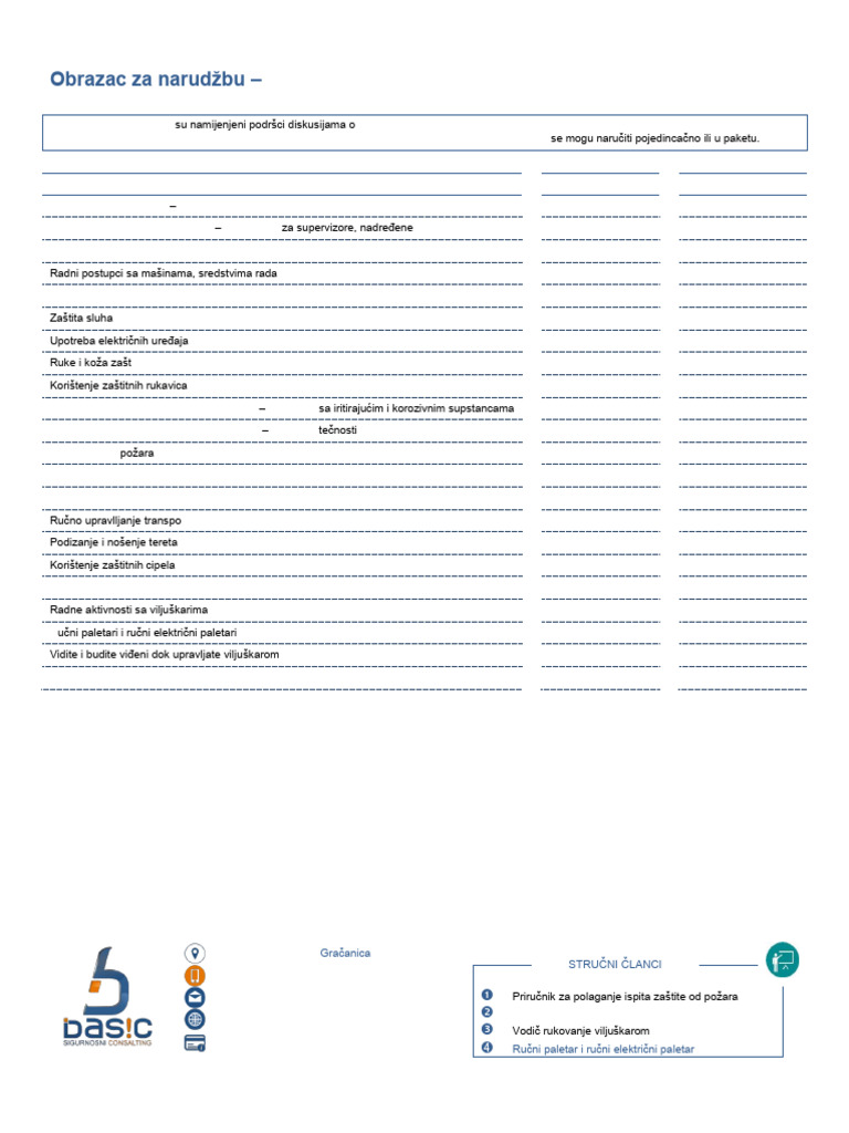 Obrazac - Za - Narudzbe Radna Mjesta Instrukcije | PDF