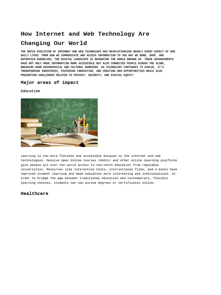 How Internet and Web Technology Are Changing Our World | PDF ...