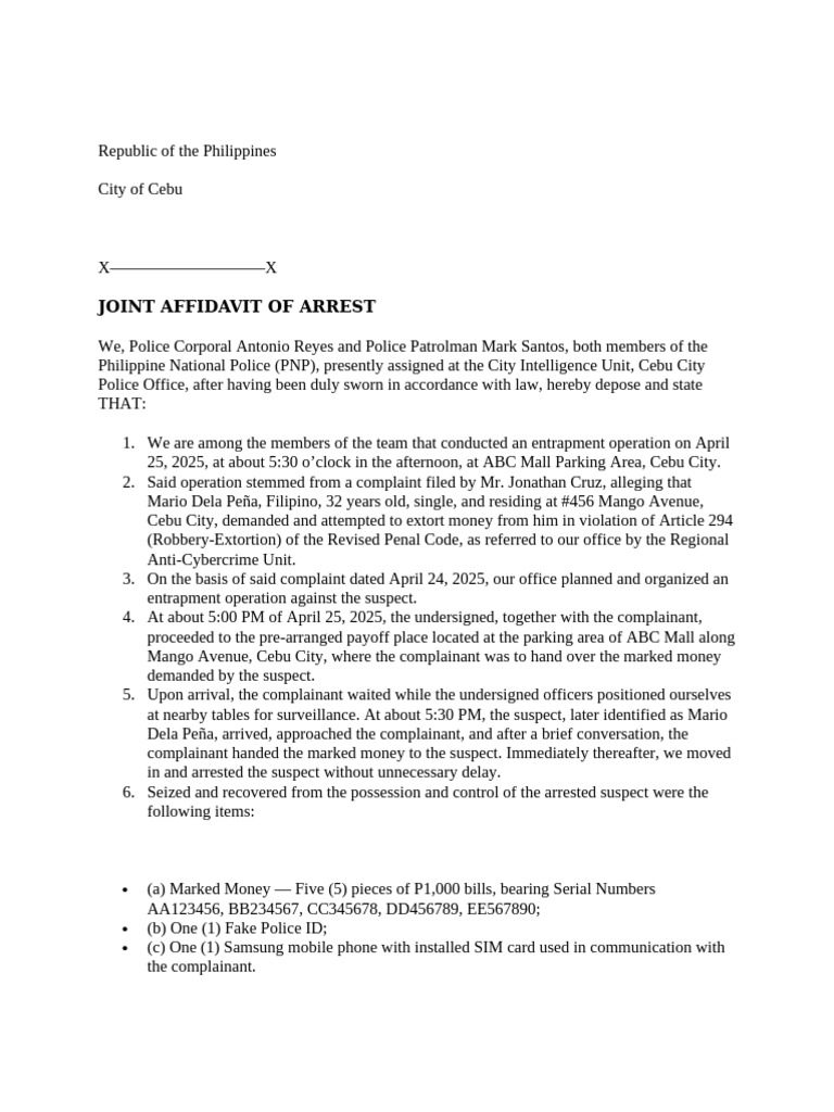 AFFIDAVIT OF ARRESTING OFFICER- igam | PDF | Government | Crimes