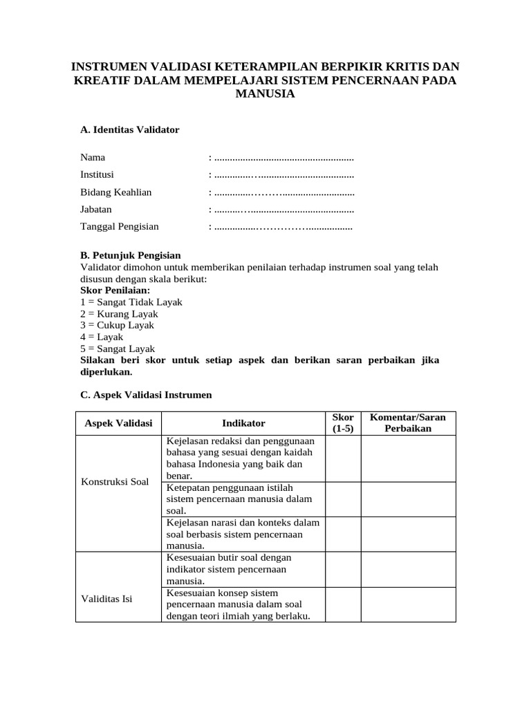 Instrumen Validasi Muhammad Nor Psikometri Pendidikan | PDF