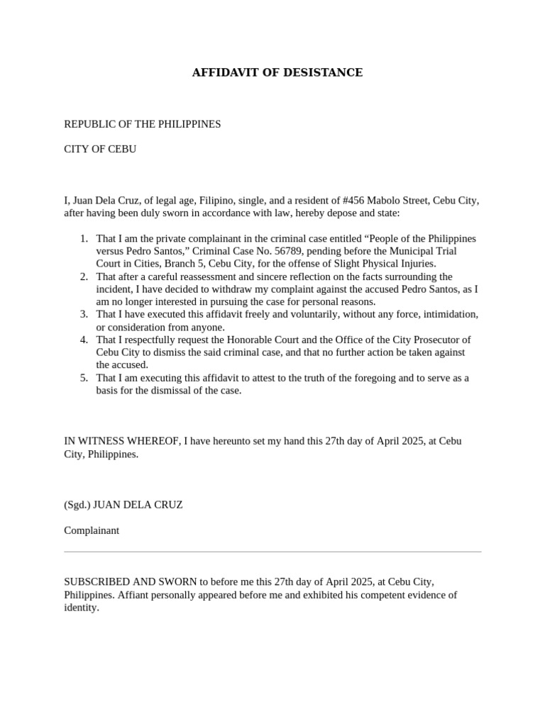 AFFIDAVIT OF DESISTANCE - Igam | PDF