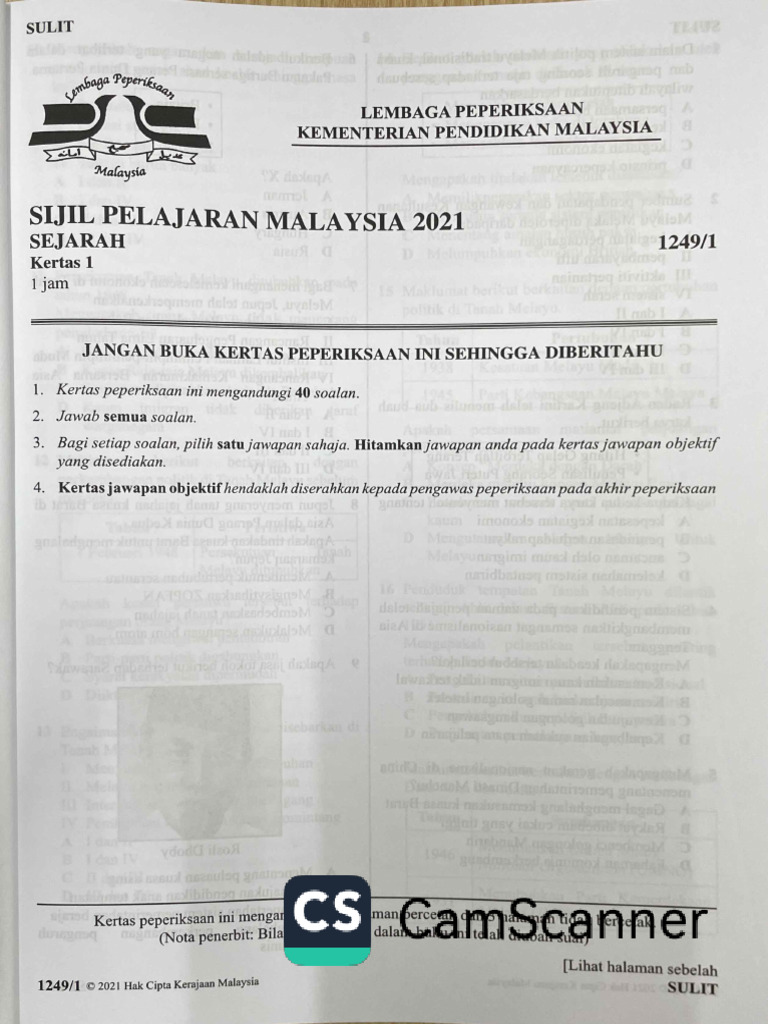 2021 SPM Sejarah K1 | PDF