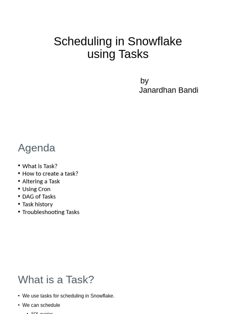 20.tasks in Snowflake | PDF | Sql | Computer Programming