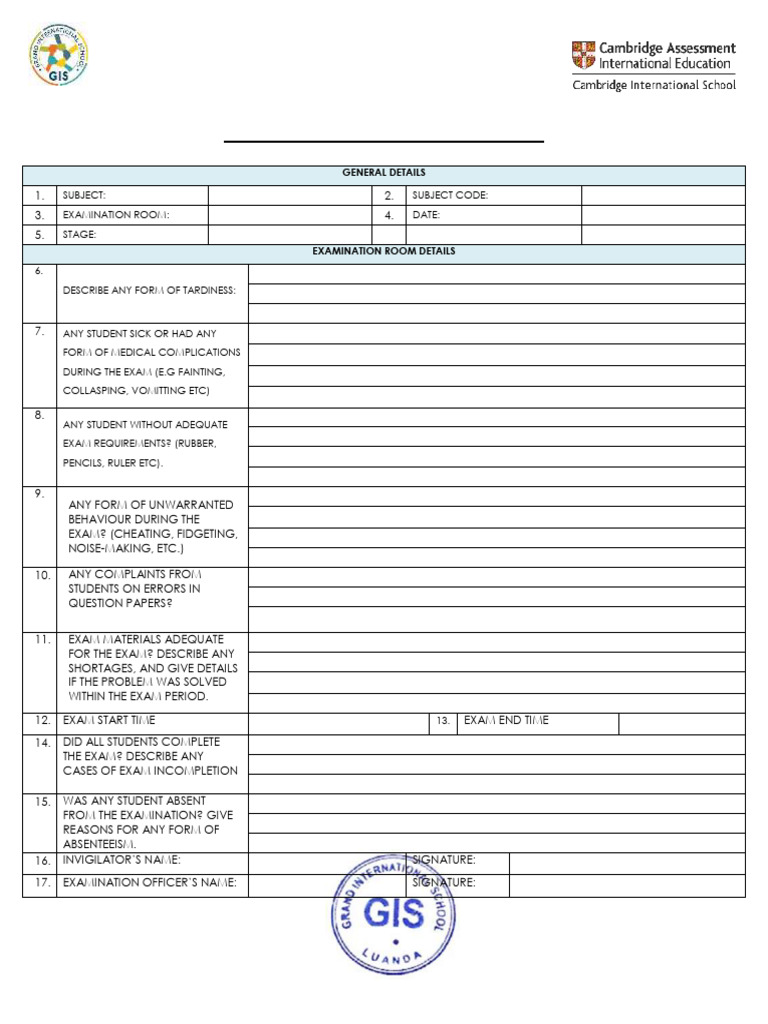 Exam Conditions Report Form (New) | PDF