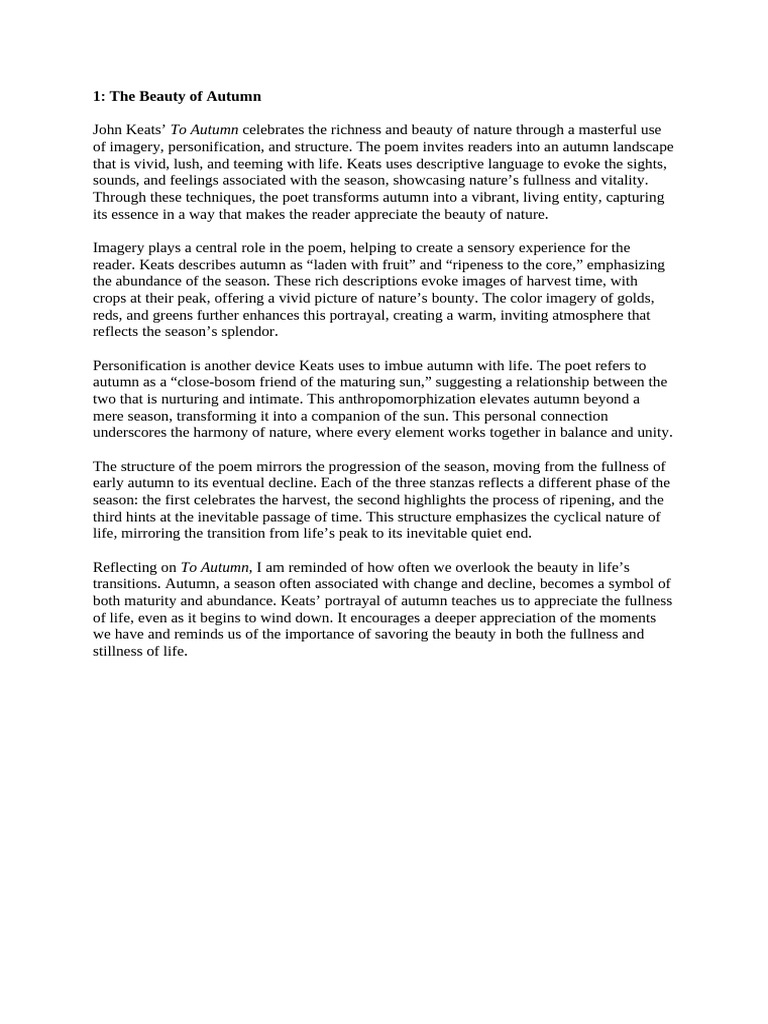 Ode to Autumn Essay Answers | PDF