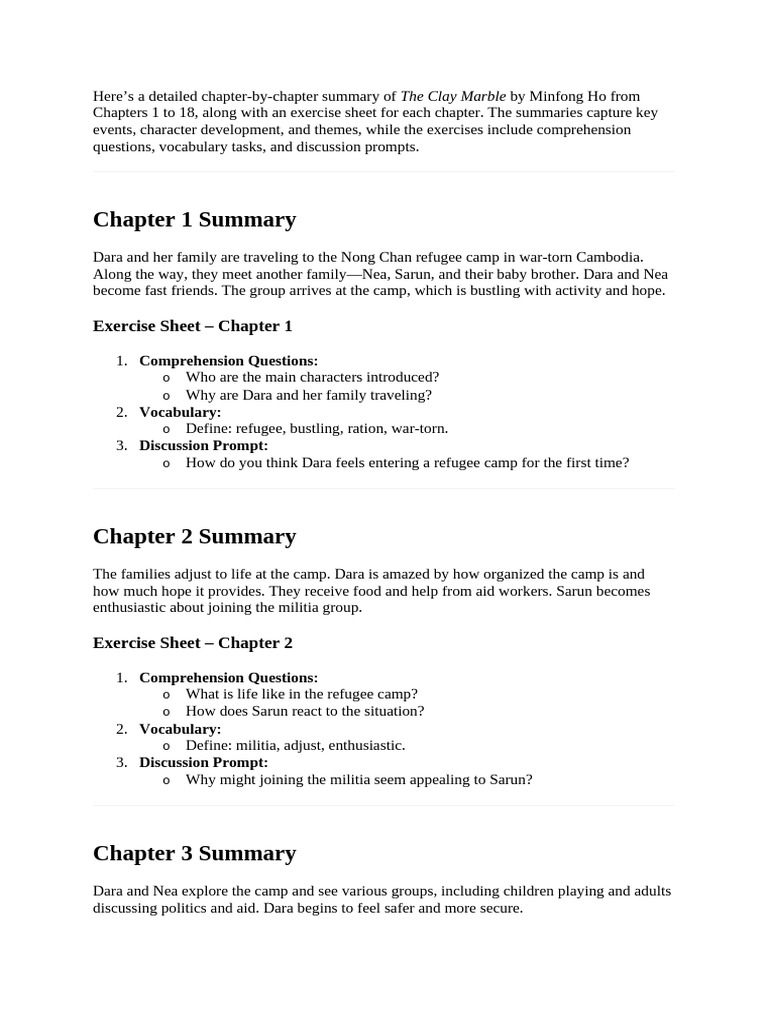The CLay Marble Chapter Summary | PDF | Courage | Vocabulary