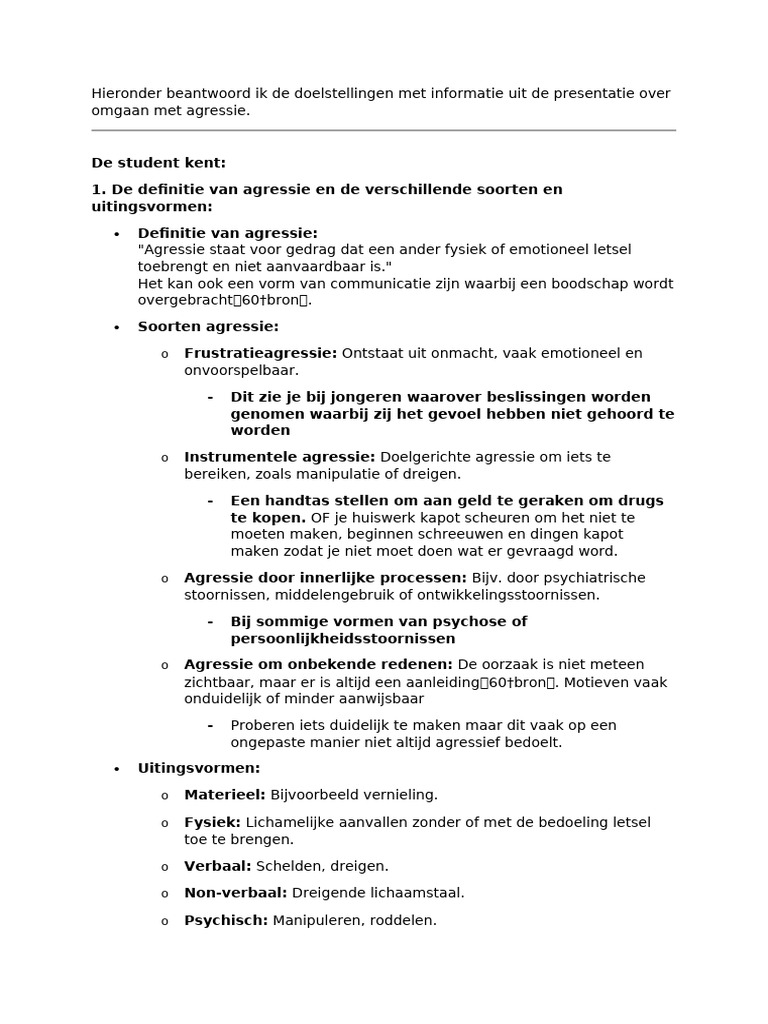 Doelstellingen Omgaan Met Agressie | PDF