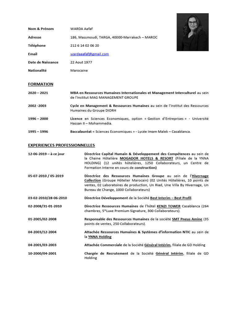 CV de WARDA Aafaf - Expert RH Maroc | PDF | Gestion des ressources ...