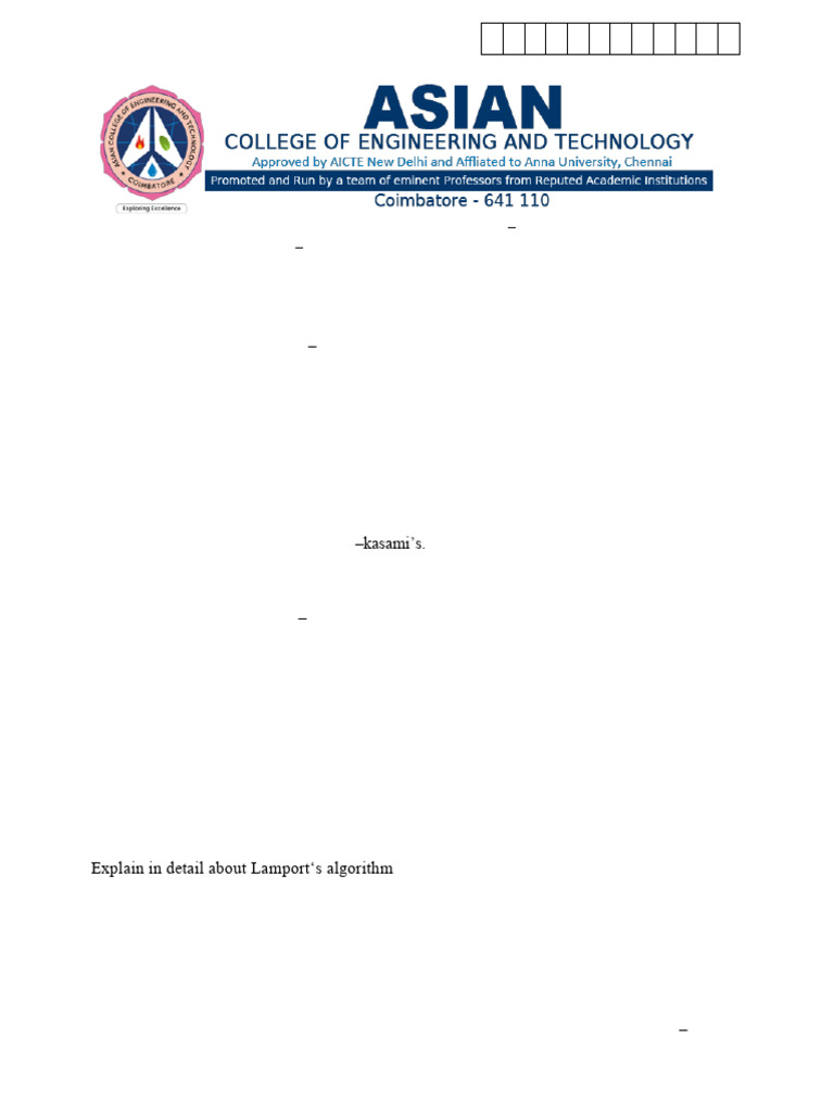 CS3551 - Distributed Computing IA1 QP | PDF | Distributed Computing | Computer Science