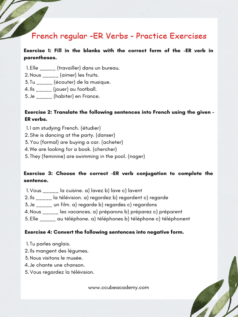 Exercices de conjugaison des verbes -ER | PDF