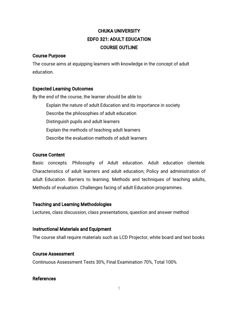 Adult Education Course Overview | PDF