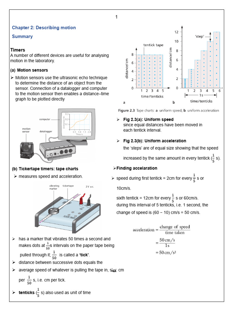 Chapter 2 Describing Motion (Summary) | PDF | Velocity | Acceleration