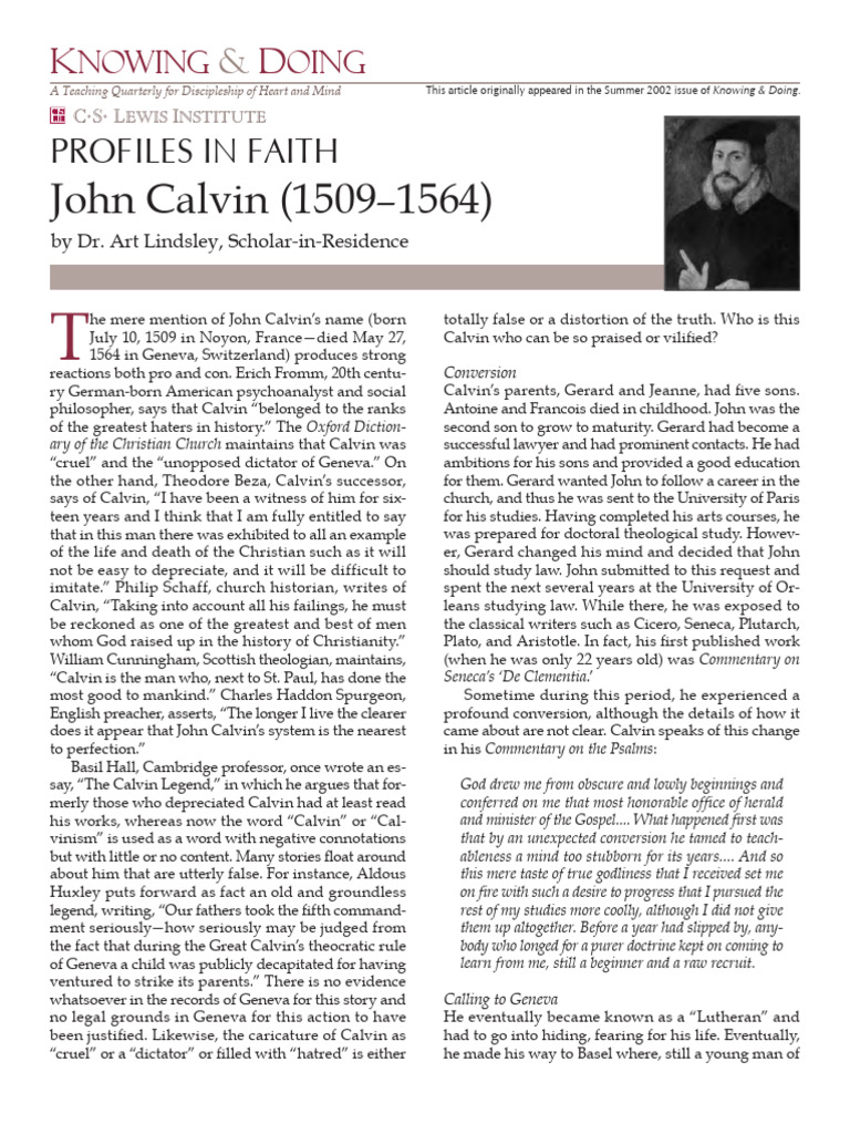 KD 2002 Summer Profiles in Faith John Calvin 415 | PDF | John Calvin ...