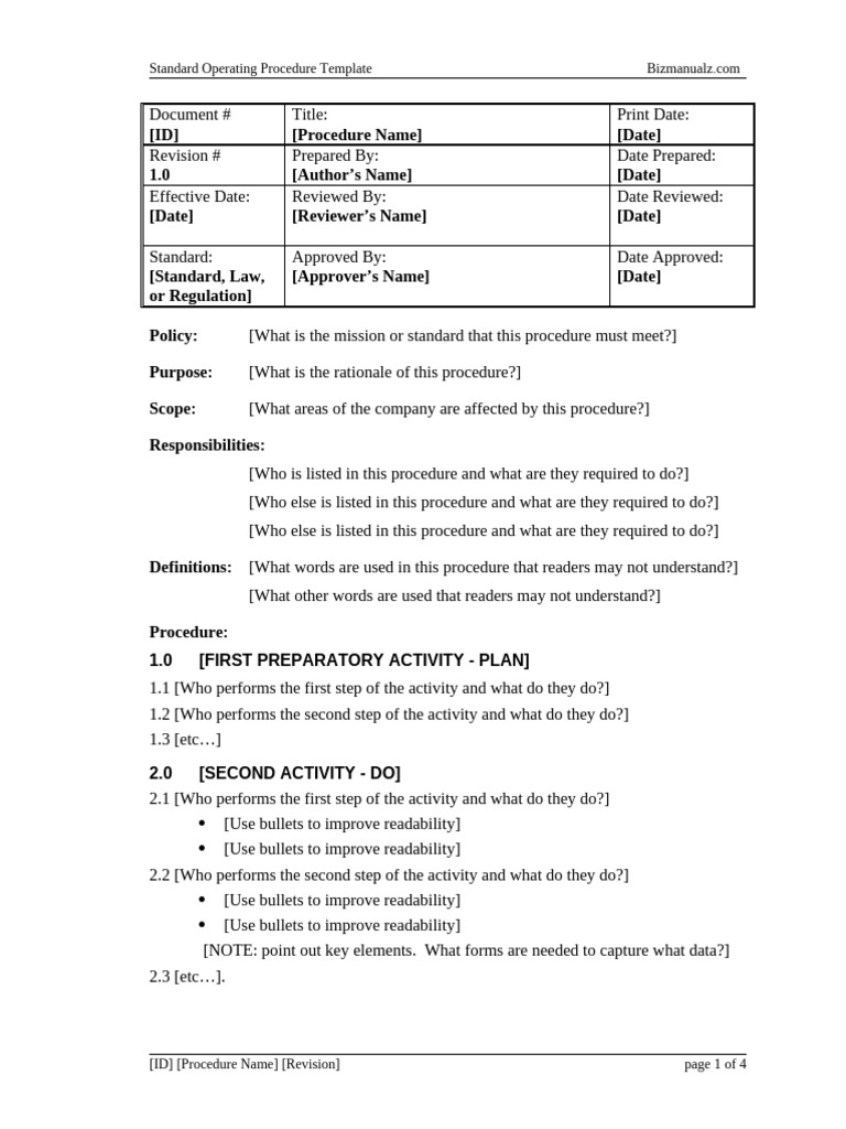 Standard Operating Procedure Template | PDF