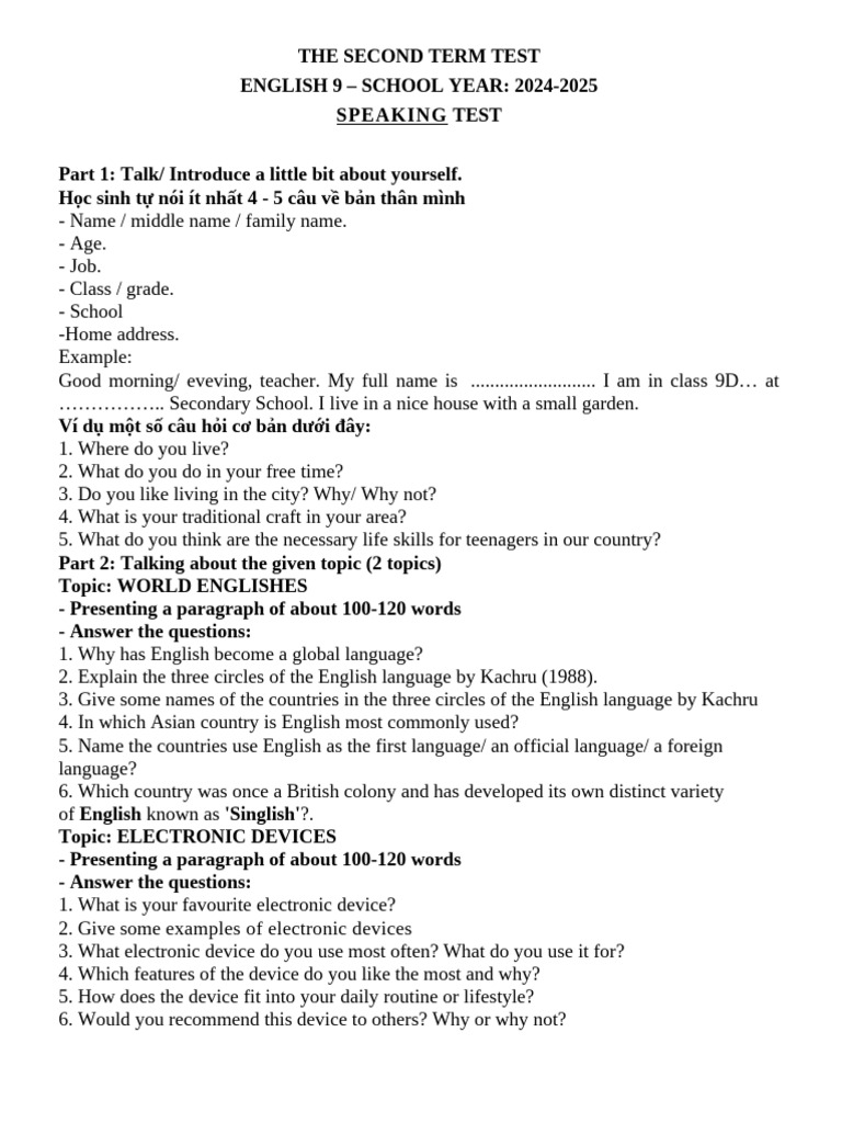 English Speaking Test Guide for Students | PDF