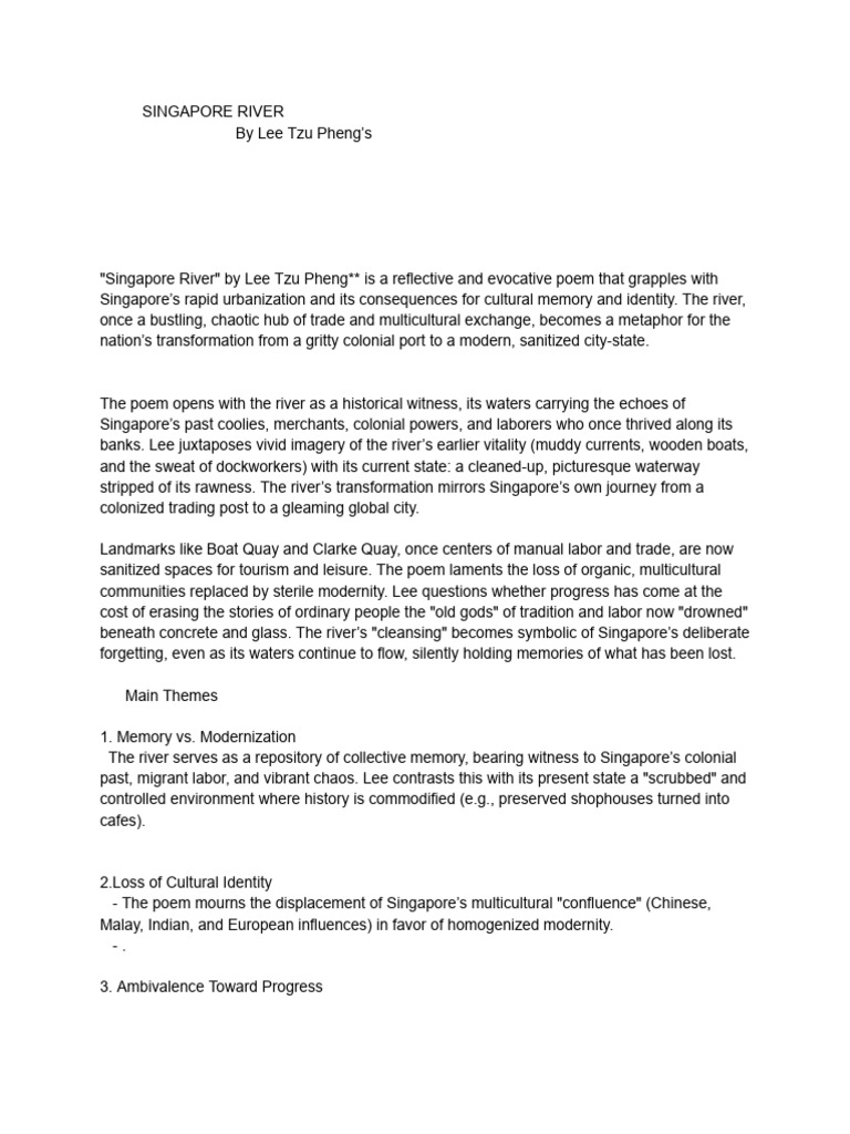 Singapore River Poem Sneha, Varna, Rumaiza | PDF