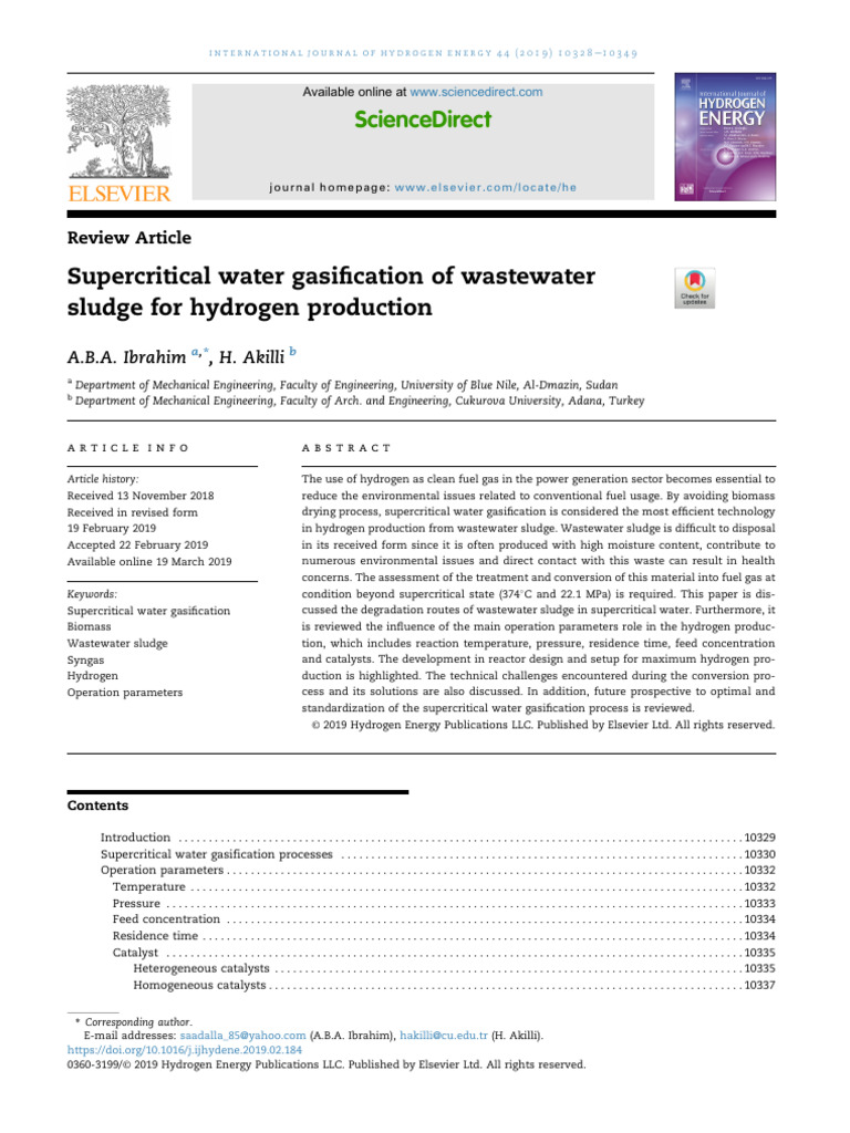 Supercritical Water Gasification for Hydrogen | PDF | Gasification ...