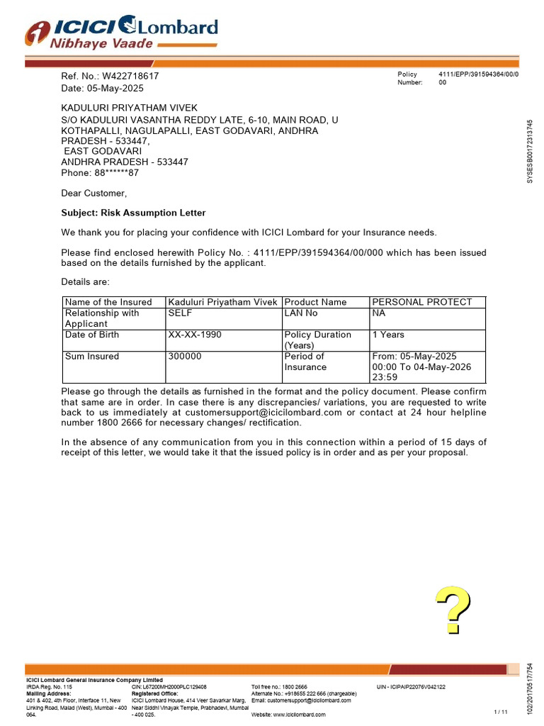 Consolidated Policy Schedule | PDF | Insurance | Receipt