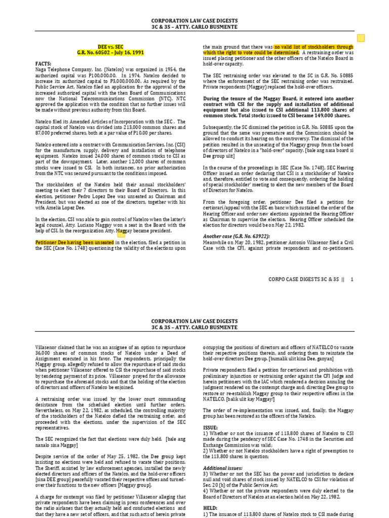 Corpo Case Digests - Set5 1 | PDF | Legal Liability | Injunction