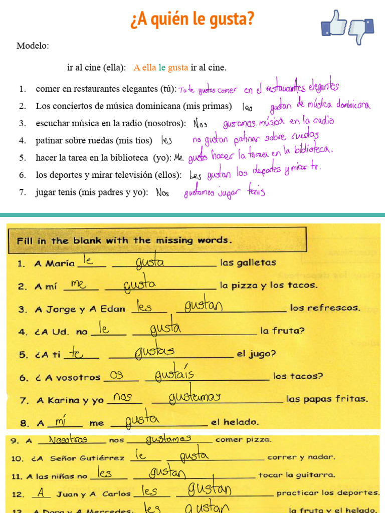 "Gustar" and verbs like gustar - notes and practice | PDF
