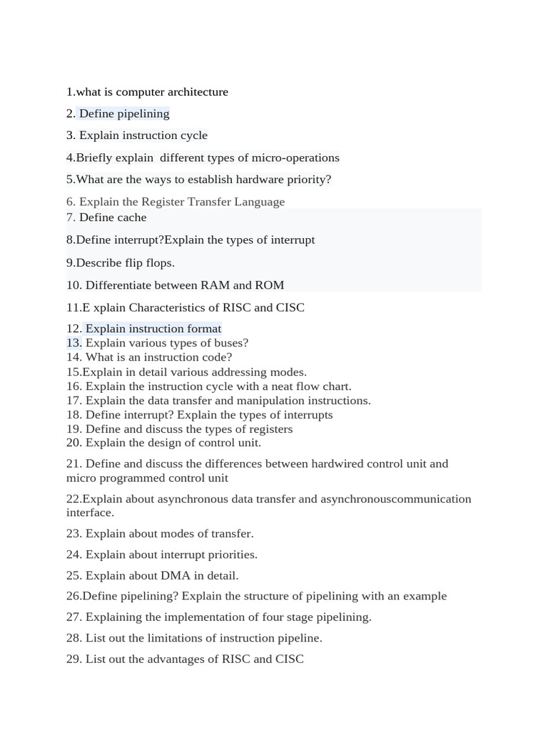 1.what Is Computer Architecture 2. 3.: 6. Explain The Register Transfer Language 7 | PDF