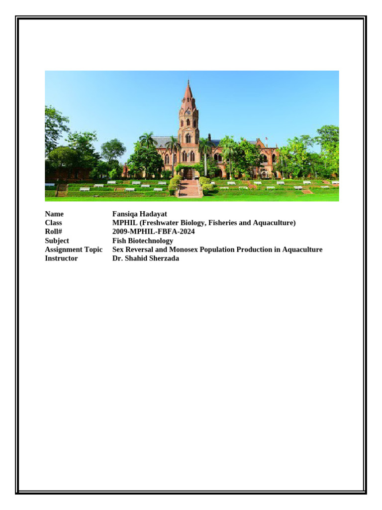 Sex Reversal And Monosex Population Production In Aquaculture Pdf