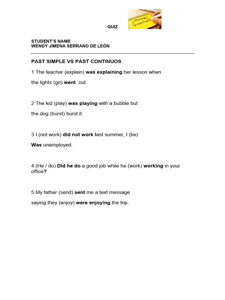 Quiz (Past Simple Vs Past Continuous) | PDF
