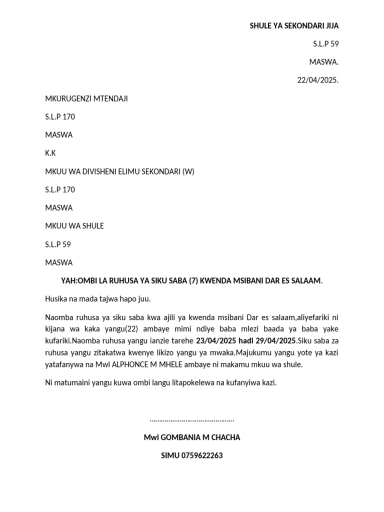 Barua Ya Ruhusa | PDF