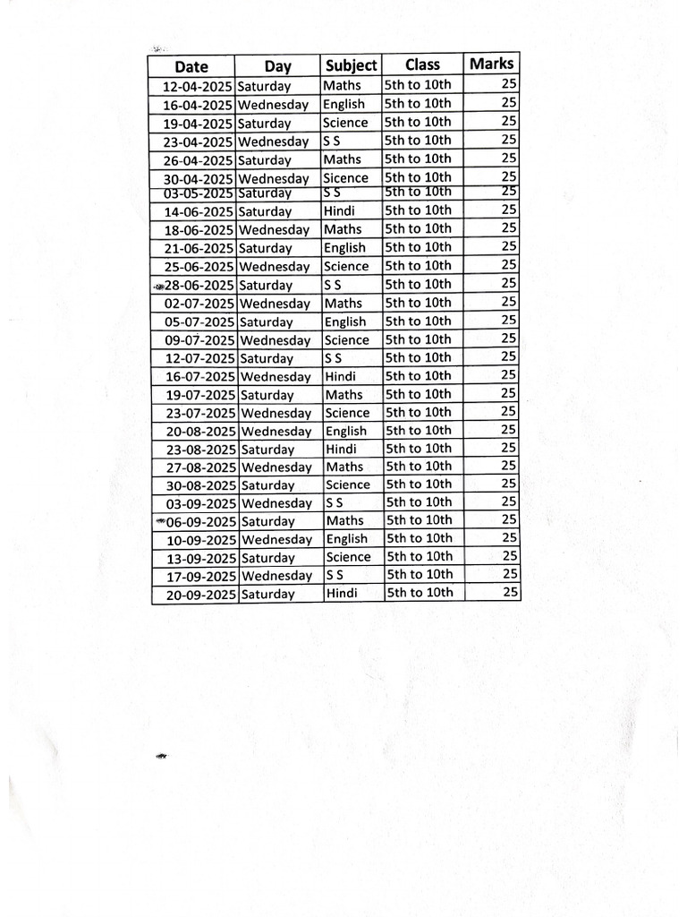 Class Test Schedule | PDF