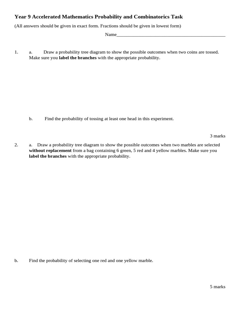 Year 9 Probability & Combinatorics Task | PDF | Probability | Soup