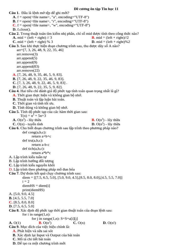 Đề Cương Ôn Tập CK2 Tin Học 11 | PDF