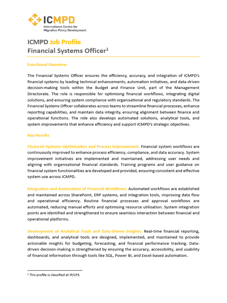 Job Profile Financial Systems Officer P3 - 3 | PDF | Enterprise ...