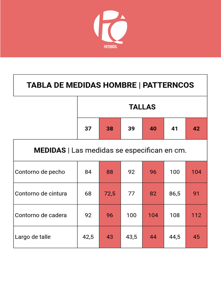 Tabla de Medidas 2 Hombre | PDF