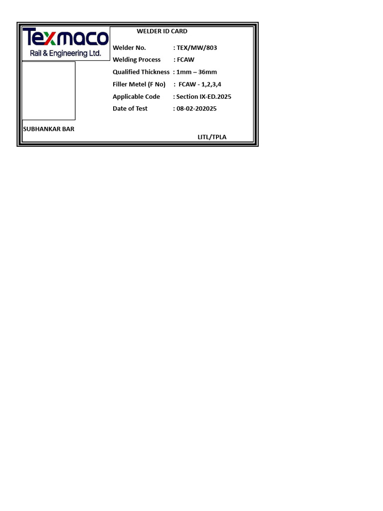 Welder Id Card | PDF