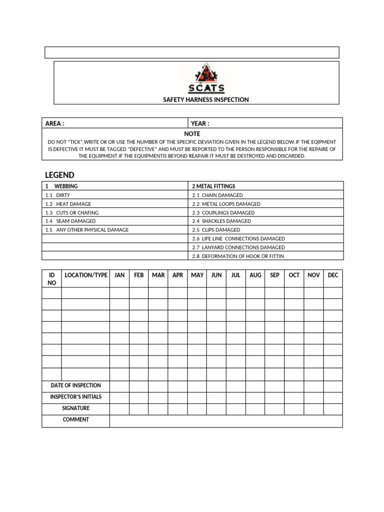 Inspection Register - Safety Harness | PDF