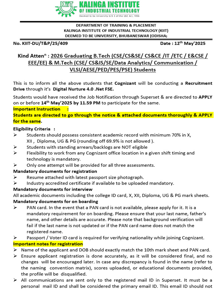 Registration For Cognizant Digital Nurture 4.0 Recruitment Drive - 2026 ...