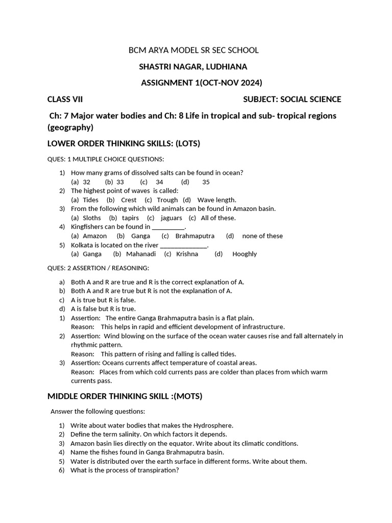 632-C-28471-Class 7th Social Science Assignment Oct Nov Geography | PDF ...