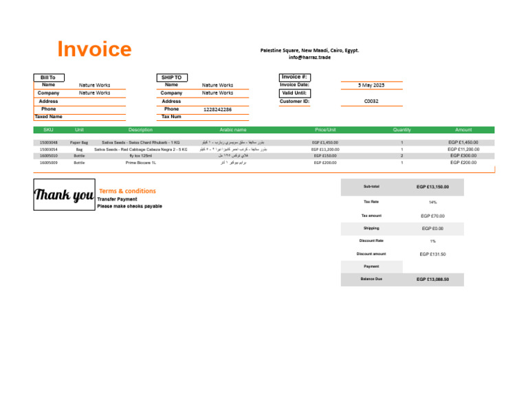 Nature Works Farm Invoice 4 May 2025 - Invoice (1) | PDF | Money | Payments