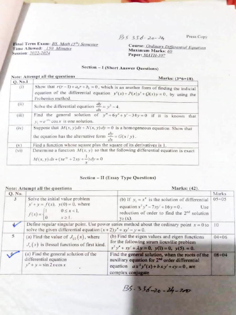 Past Papers ODE | PDF