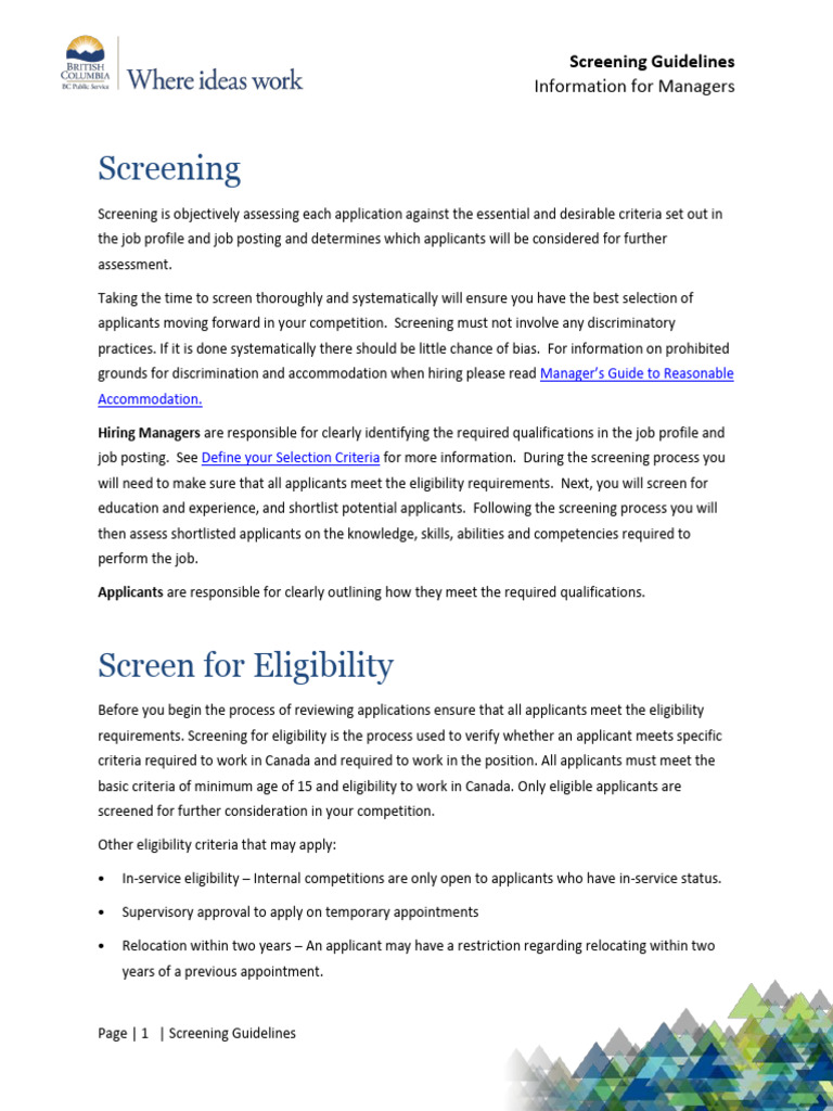 Screening Guidelines Hiring Managers | PDF | Questionnaire | Résumé
