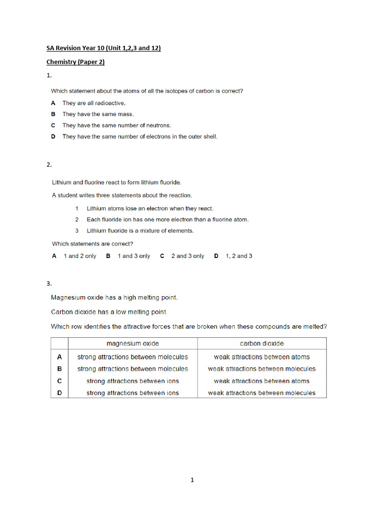 Year 10 Chemistry Revision Guide | PDF