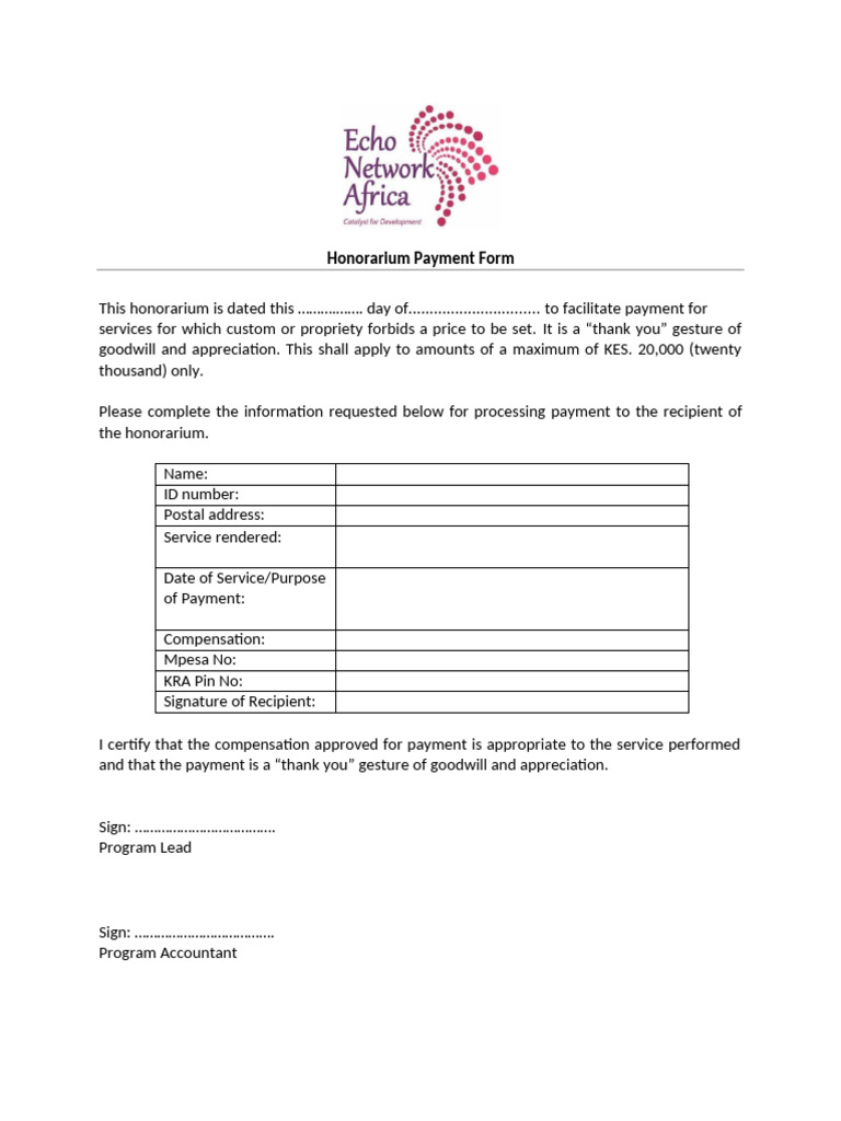 ENAF Honorarium Form | PDF