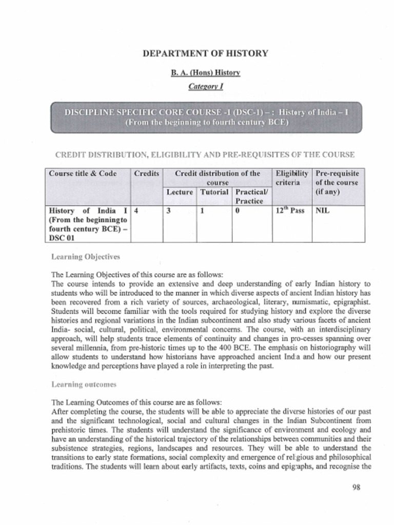1st Semester History Syllabus | PDF