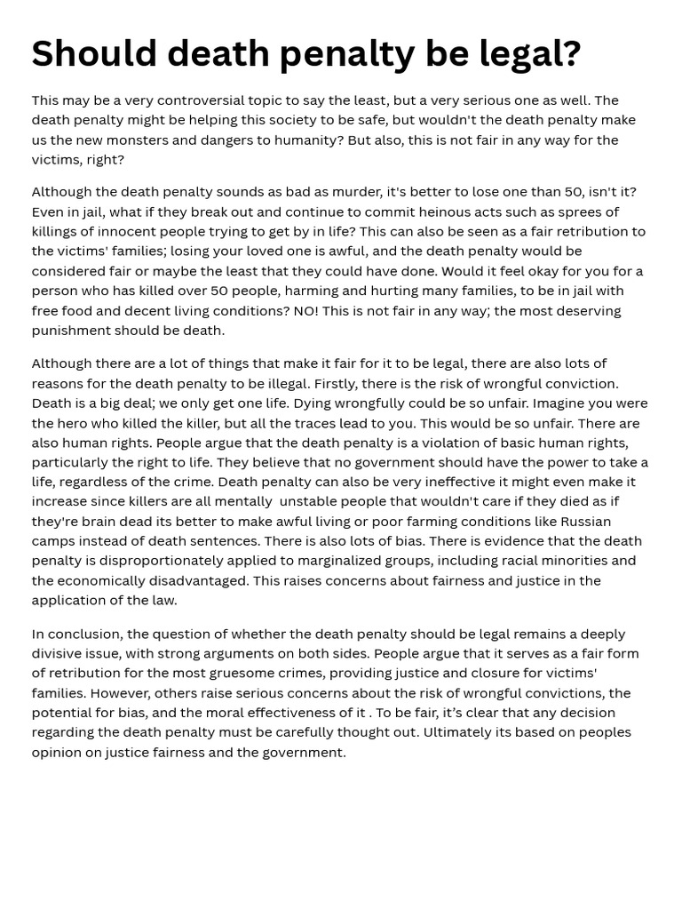 Should Death Penalty Be Legal | PDF | Justice | Crime & Violence
