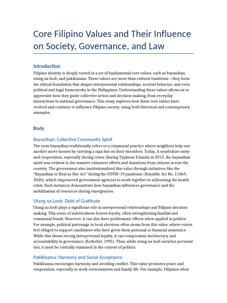 Filipino Values Shaping Society and Governance | PDF | Governance ...
